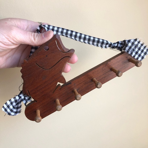 Accents | Wooden Fish Shaped Key Wall Hanger Six Pegs Rustic Cabin ...